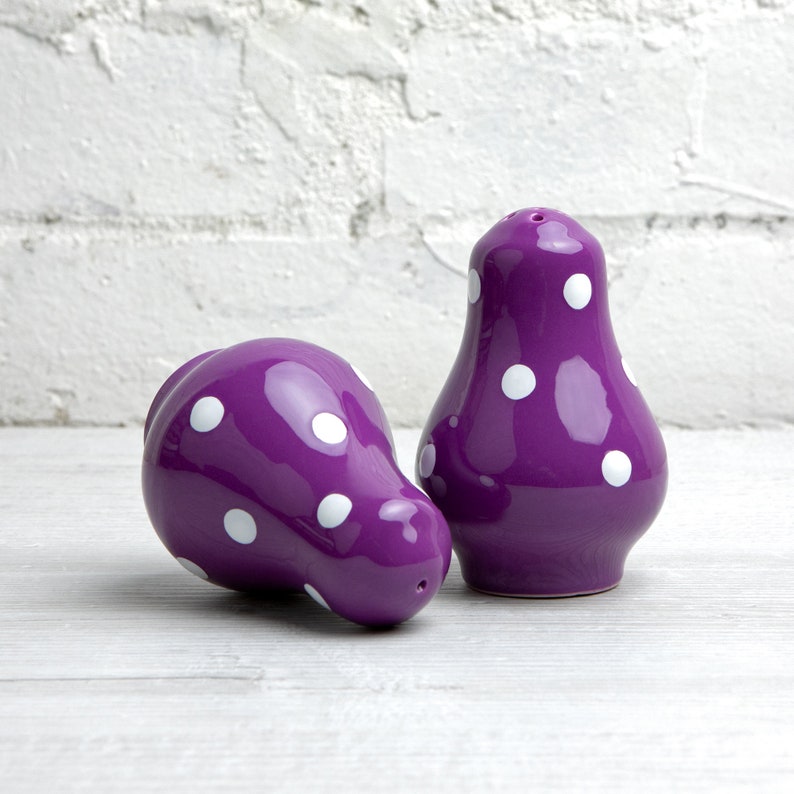 Handmade Ceramic Salt and Pepper Shakers, Purple Polka Dot Cruet Set - Etsy