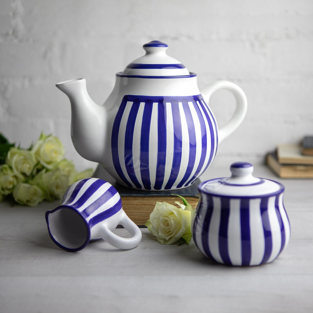 Handmade Ceramic Tea Set, Large Teapot, Navy Blue Coastal Stoneware - Etsy