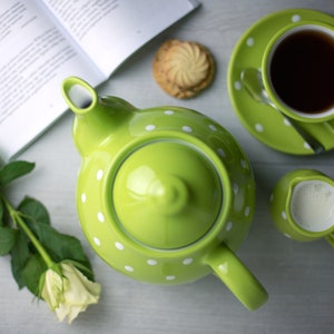 Green Ceramic Tea Set, Teapot SET for FOUR, Large Teapot, Milk Jug ...