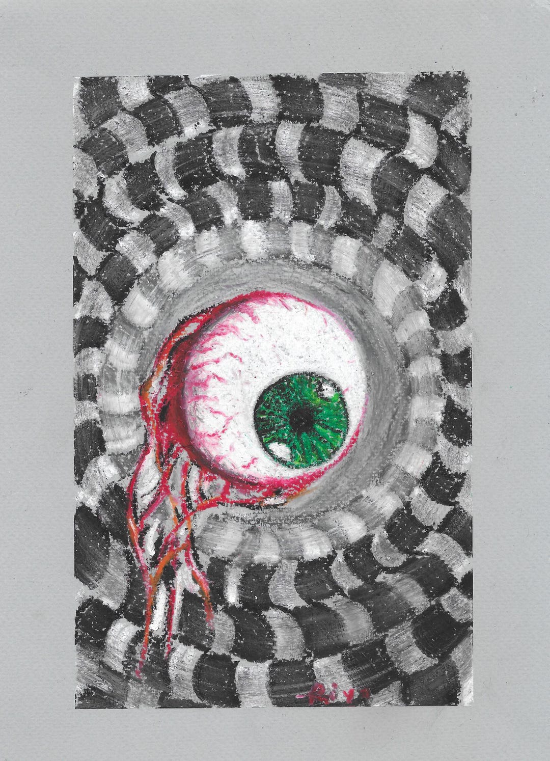 Grey, Optical Illusion Expressionist Oil Pastel Painting - Etsy