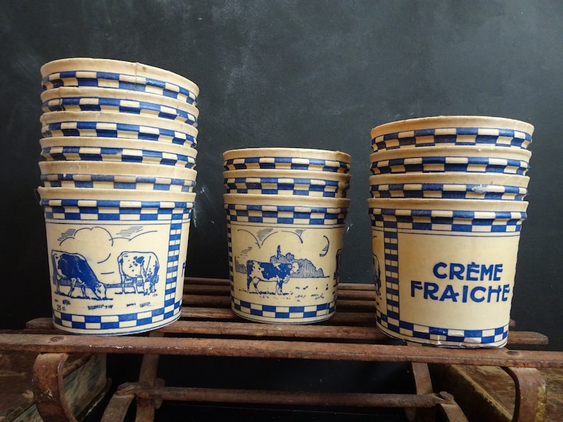 Vintage Waxed Cardboard "creme Fraiche" Containers. French Vintage Pots ...
