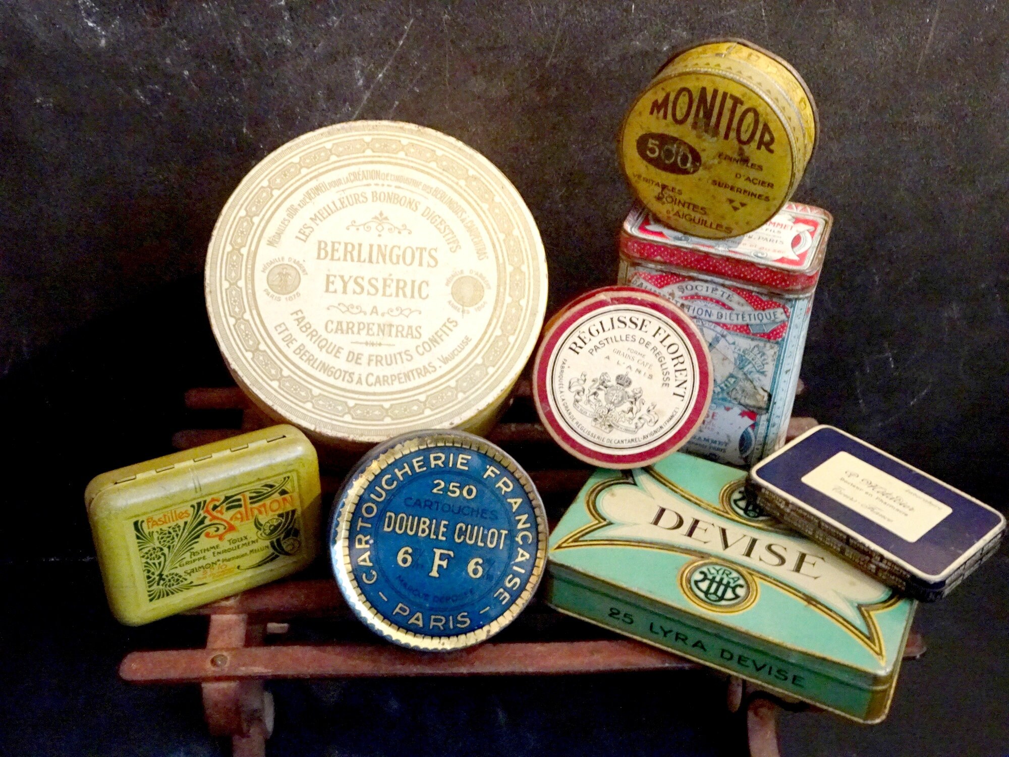 7 French Old Tin Boxes. Instant Collection Medecine, Candy, Vintage ...