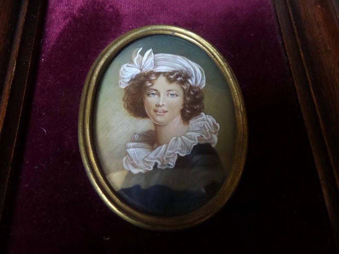 Exquisite French Antique / Vintage Miniature Portrait of a Young Lady ...