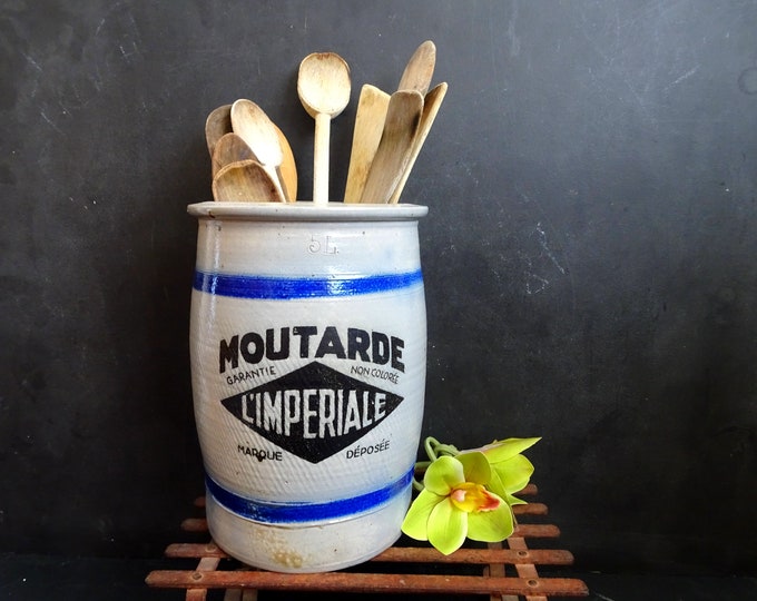 Antique Crock Beige Stoneware Crock Pottery Farmhouse Kitchen Utensil ...