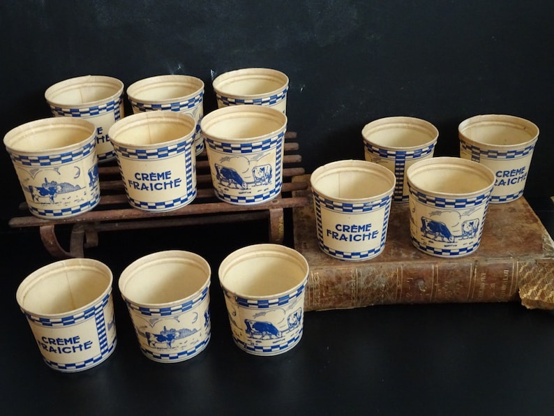 Vintage Waxed Cardboard "creme Fraiche" Containers. French Vintage Pots ...