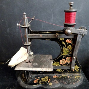 Antique French Miniature Sewing Machine on Display Stand, DRGM No 20557 ...