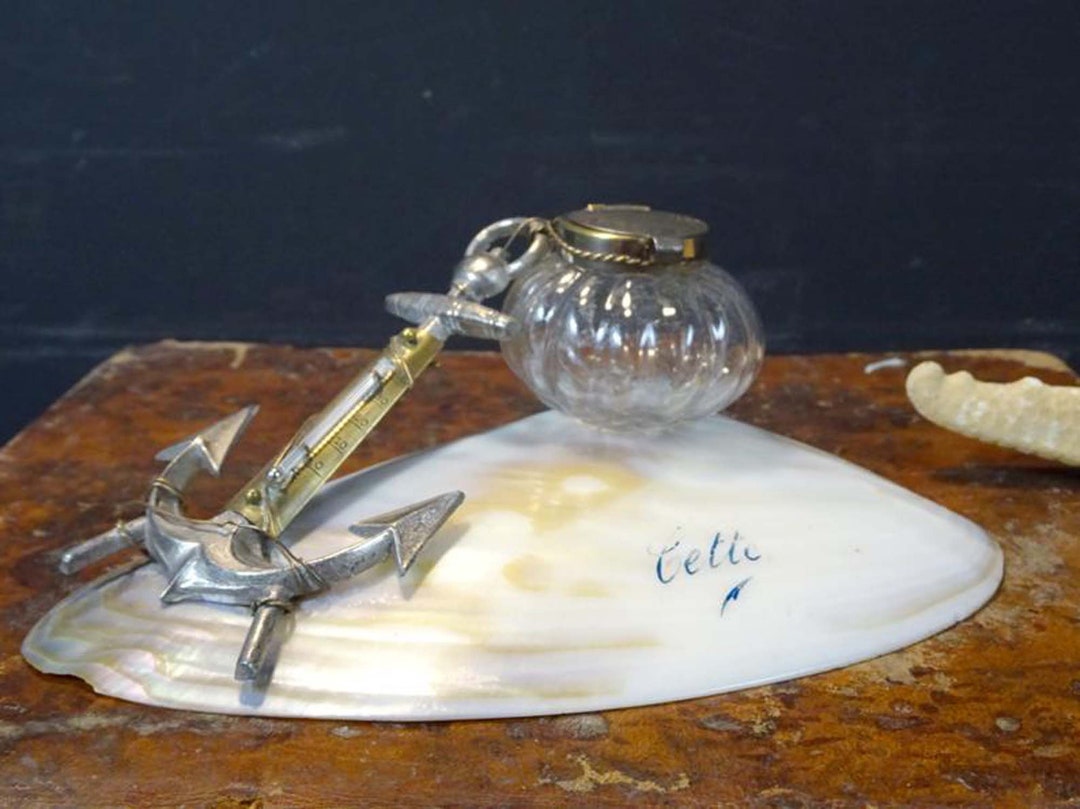 Antique French Sea Shell Inkwell With Anchor. Nautical Sailor Gift - Etsy