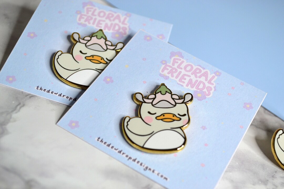 Floral Duck Enamel Pin Badge / Kawaii Duck Pin / Cute Enamel Lapel Pin ...