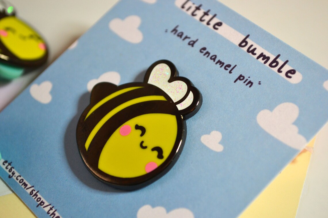 Happy Little Bee Enamel Pin Badge / Kawaii Bumble Bee Pin / Cute Enamel ...