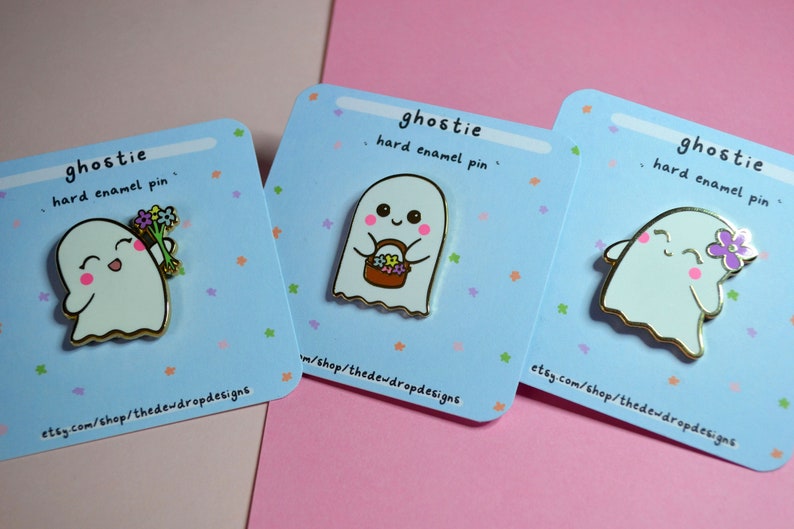 Ghost With Flowers Enamel Pin Badge / Kawaii Ghostie Pin / Cute Enamel ...