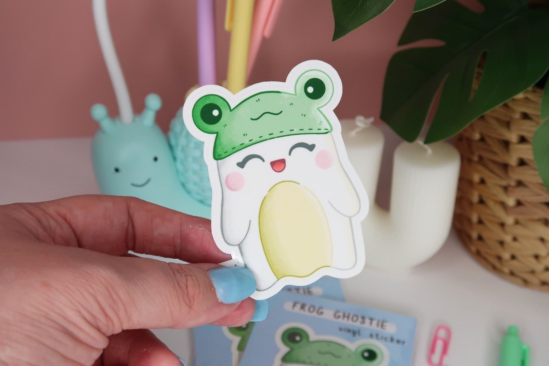 Froggie Ghost Vinyl Sticker/ Cute Ghostie Laptop Decal / Kawaii Spooky ...