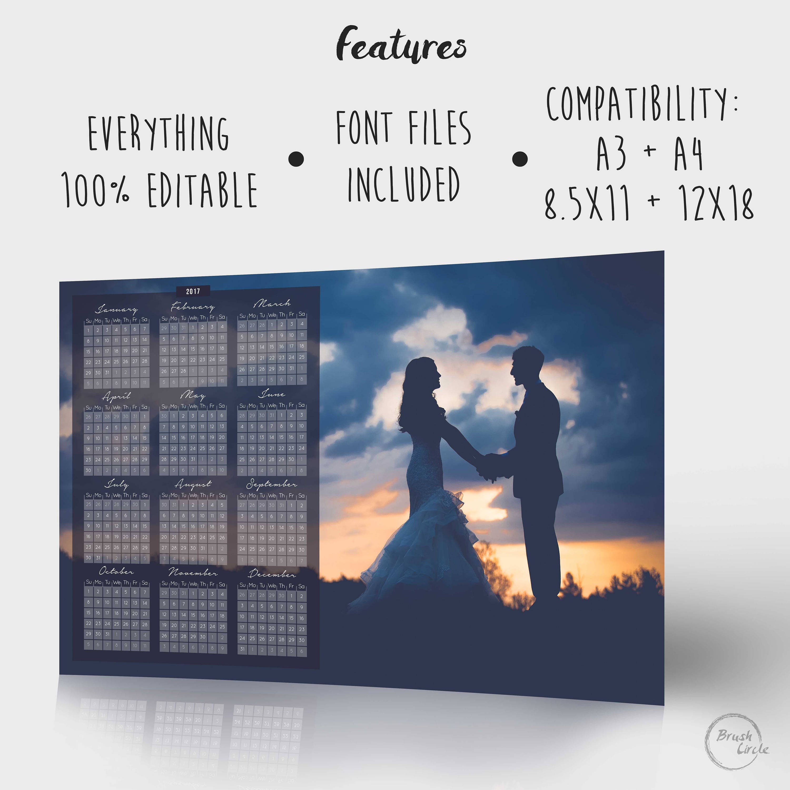 2017 2018 Calendar Template 12x18 Photo Simple Wall Calendar, Wedding ...