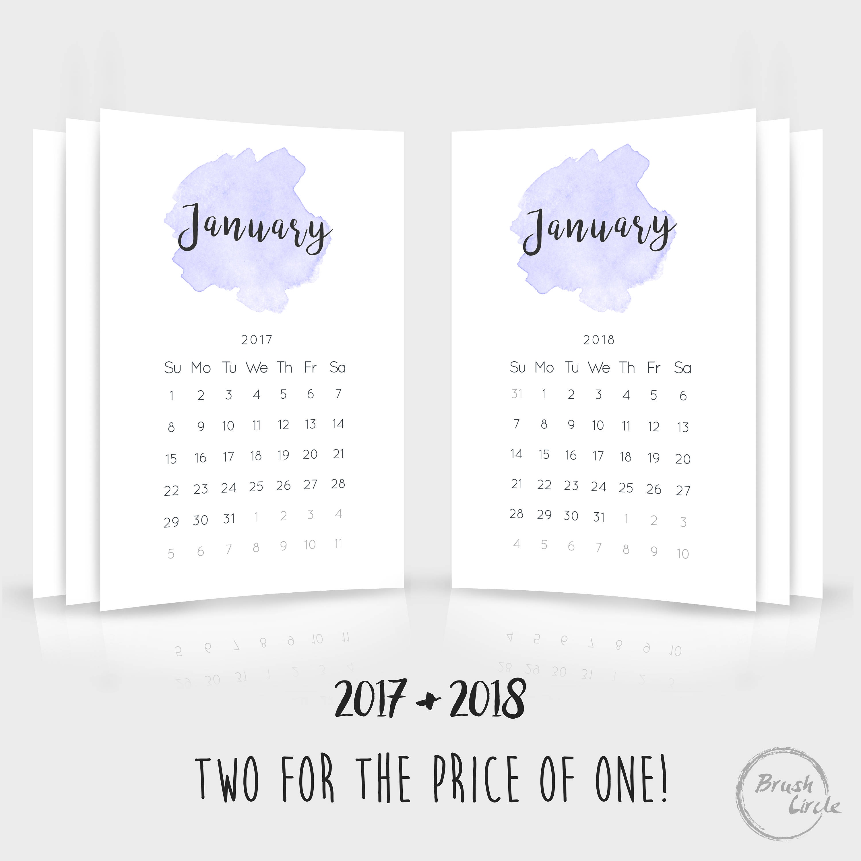 2017 + 2018 Calendar Template - 12x18 Photo Simple Wall Calendar ...