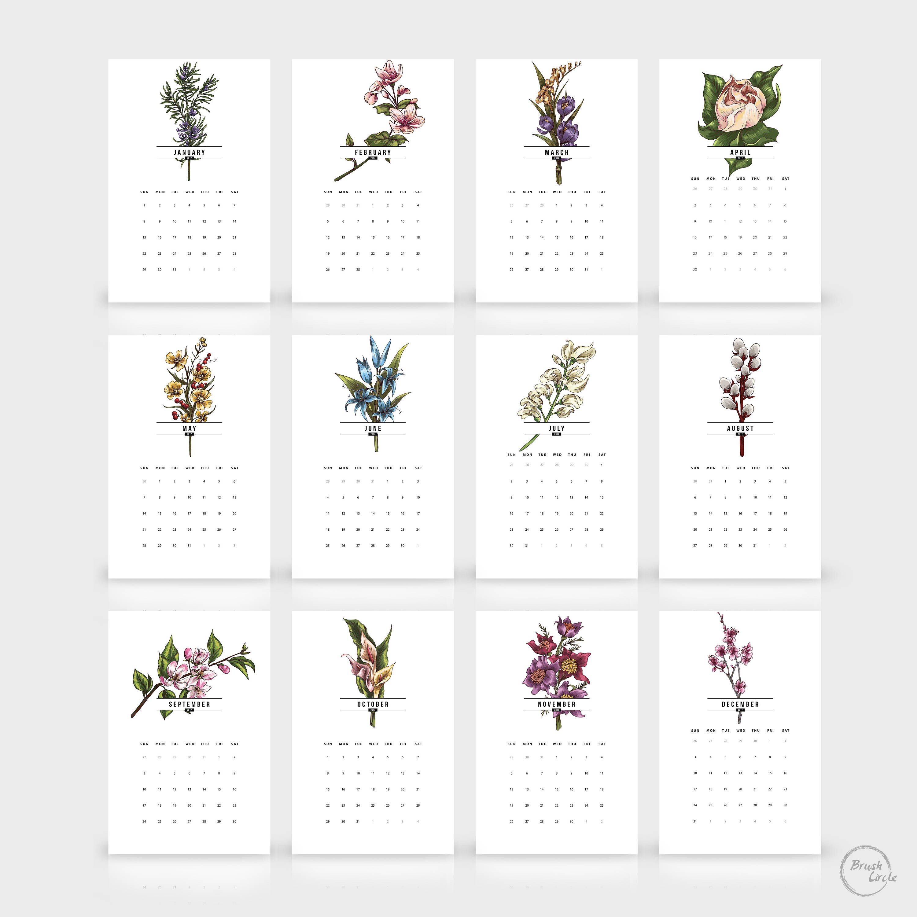 2017 + 2018 Calendar Template - 12x18 + A4 Photo Simple Wall Calendar ...
