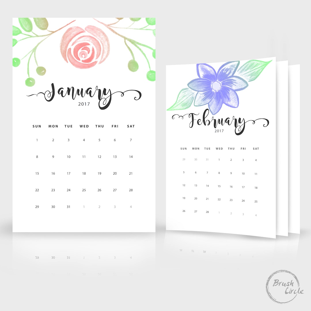 2017 + 2018 Calendar Template - 12x18 Floral Wall Calendar, Modern ...