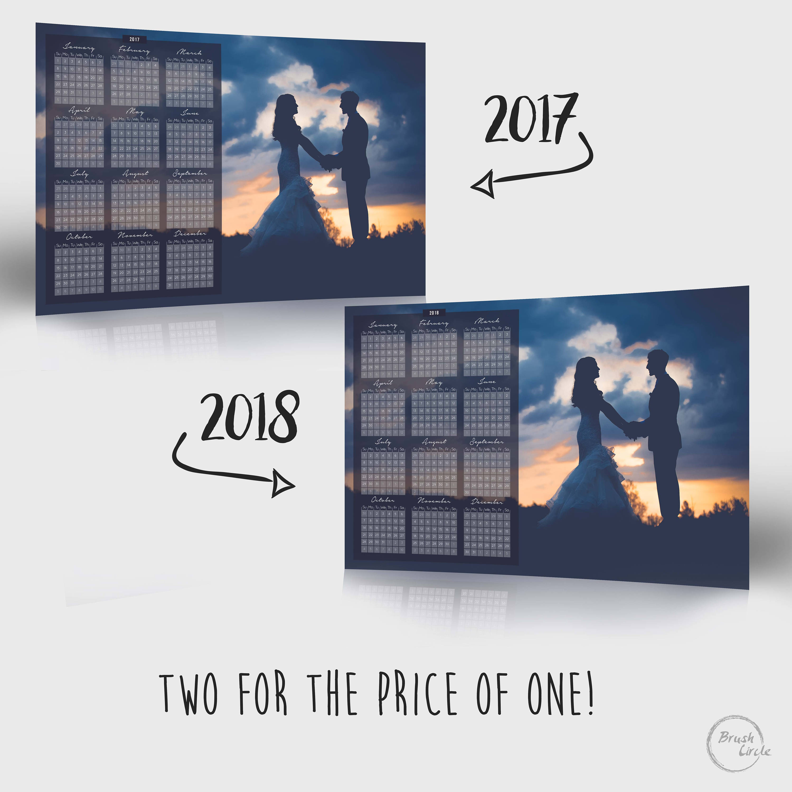 2017 2018 Calendar Template 12x18 Photo Simple Wall Calendar, Wedding ...