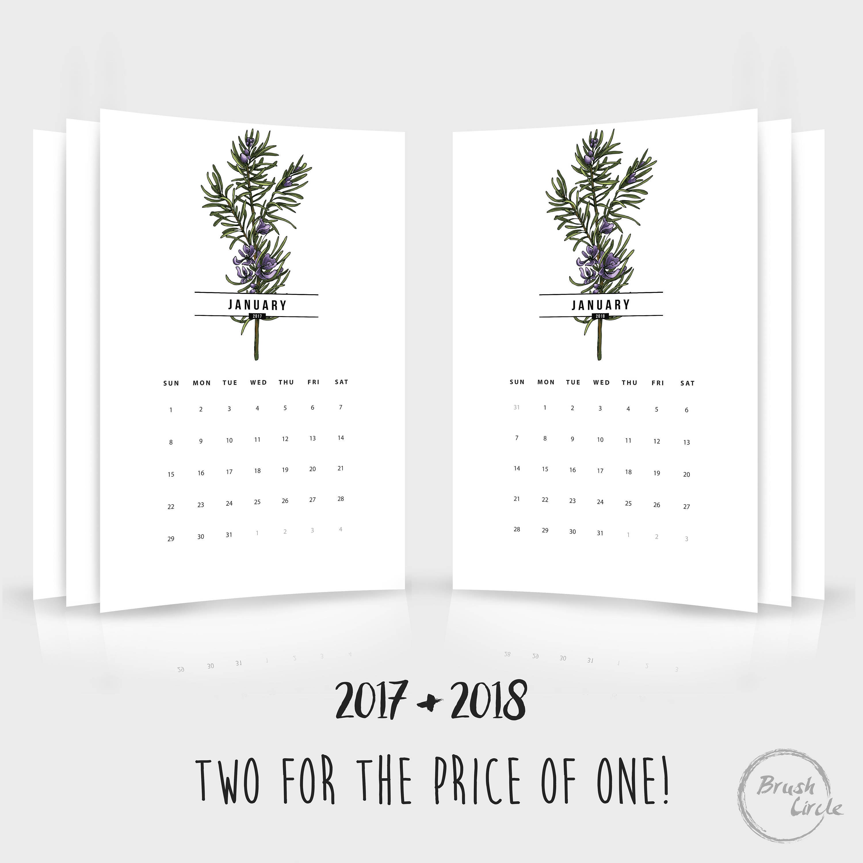 2017 + 2018 Calendar Template - 12x18 + A4 Photo Simple Wall Calendar ...