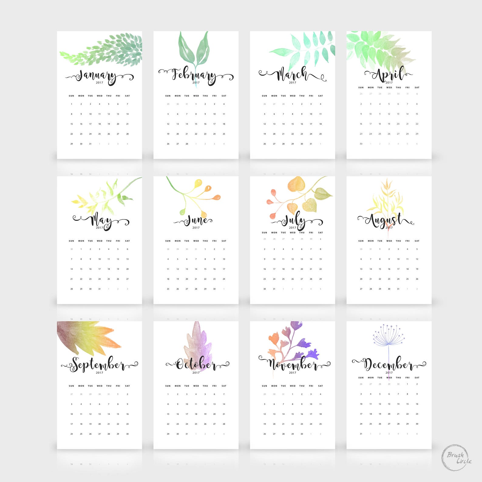 2017 + 2018 Calendar Template - Large Wall Calendar 8.5x11 12x18 A3 A4 ...
