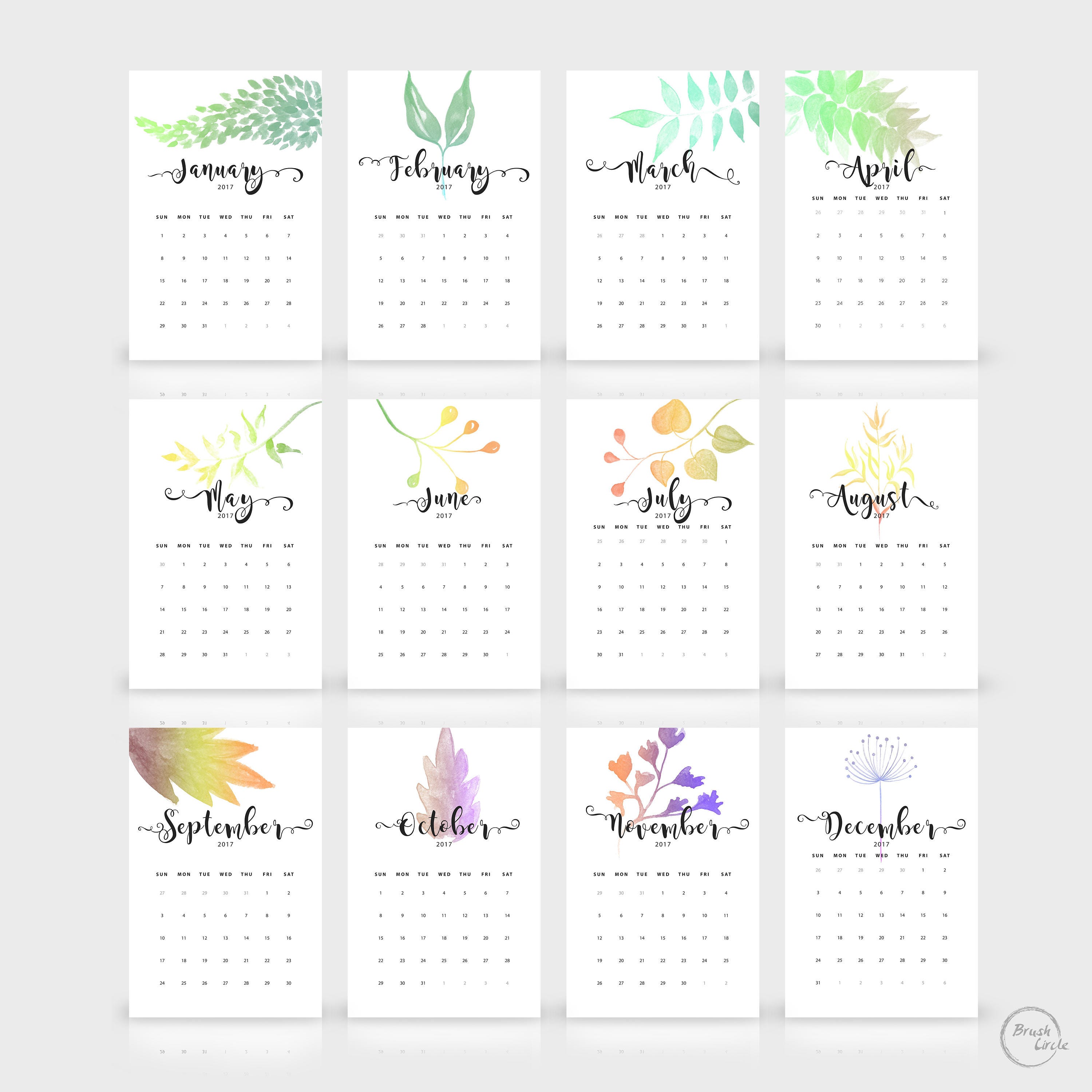 2017 + 2018 Calendar Template - Large Wall Calendar 8.5x11 12x18 A3 A4 ...