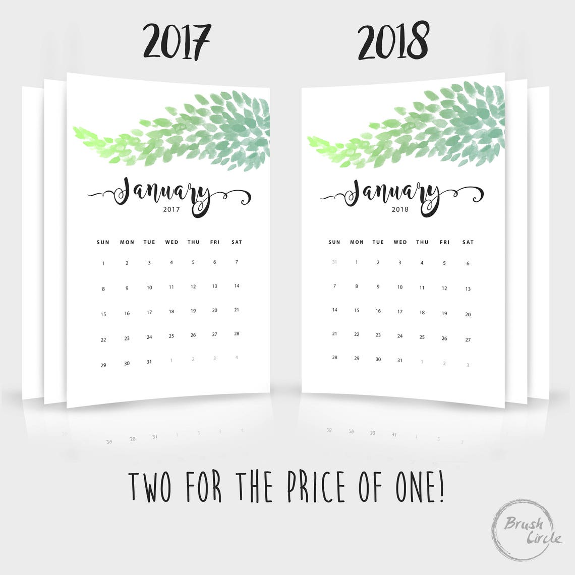 2017 + 2018 Calendar Template - Large Wall Calendar 8.5x11 12x18 A3 A4 ...