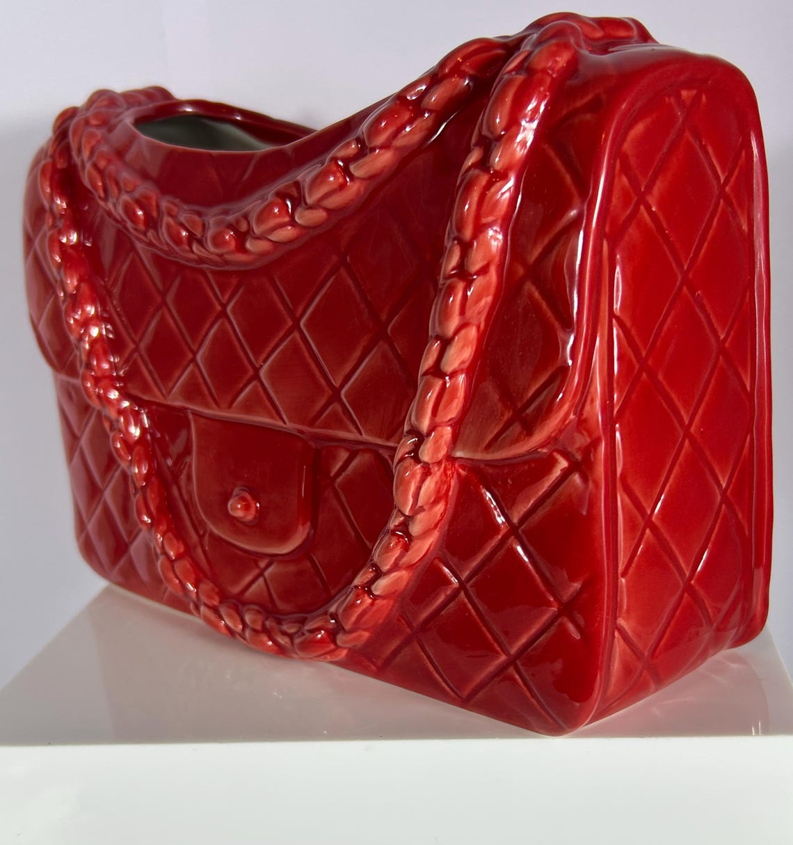 Red Quilt Purse Vase Handbag Flower Vase Luxury Purse Vase Planter ...