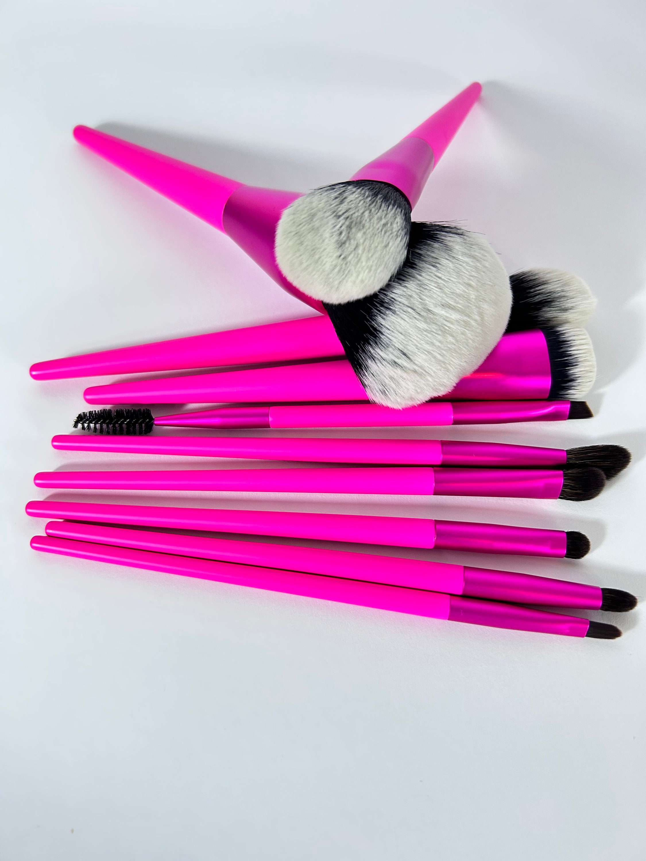 10 Piece Pink Nylon Makeup Brush Set - Etsy