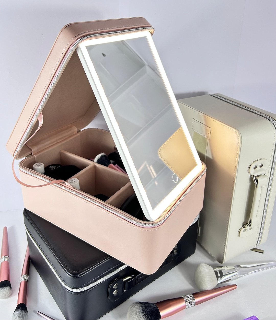 Makeup Organizer Jewelry Box Storage for Women Girls, Pink White Makeup ...