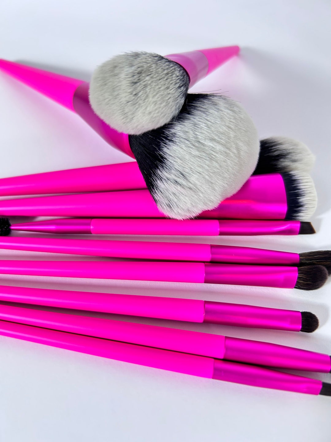 10 Piece Pink Nylon Makeup Brush Set - Etsy