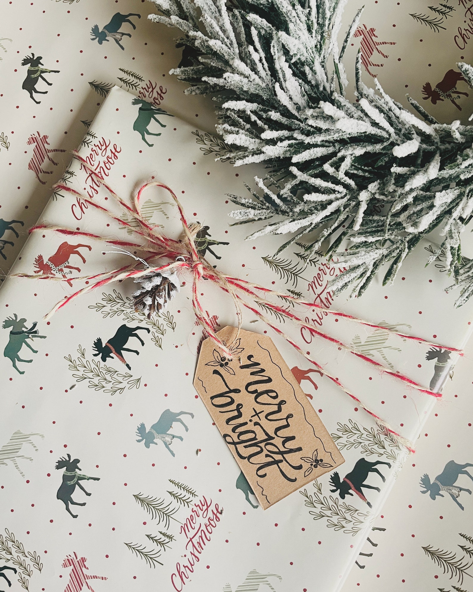 Punny Moose Christmas Wrapping Paper Roll - Christmoose - Cream ...