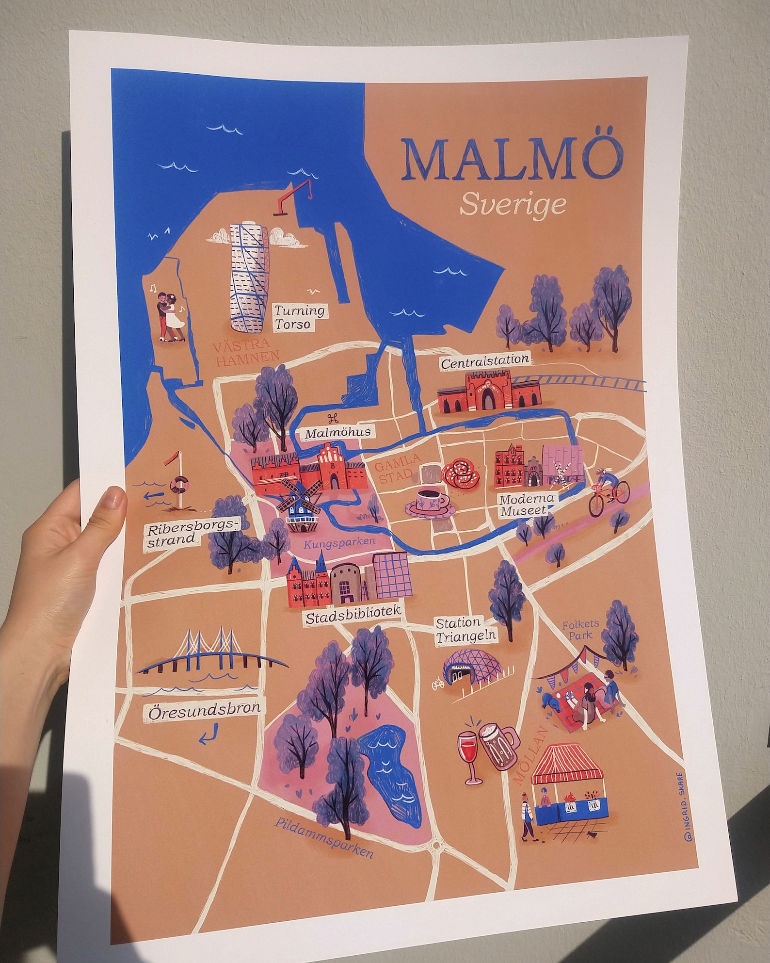 Malmo Map Illustrated Map Sweden Poster Swedish Map - Etsy