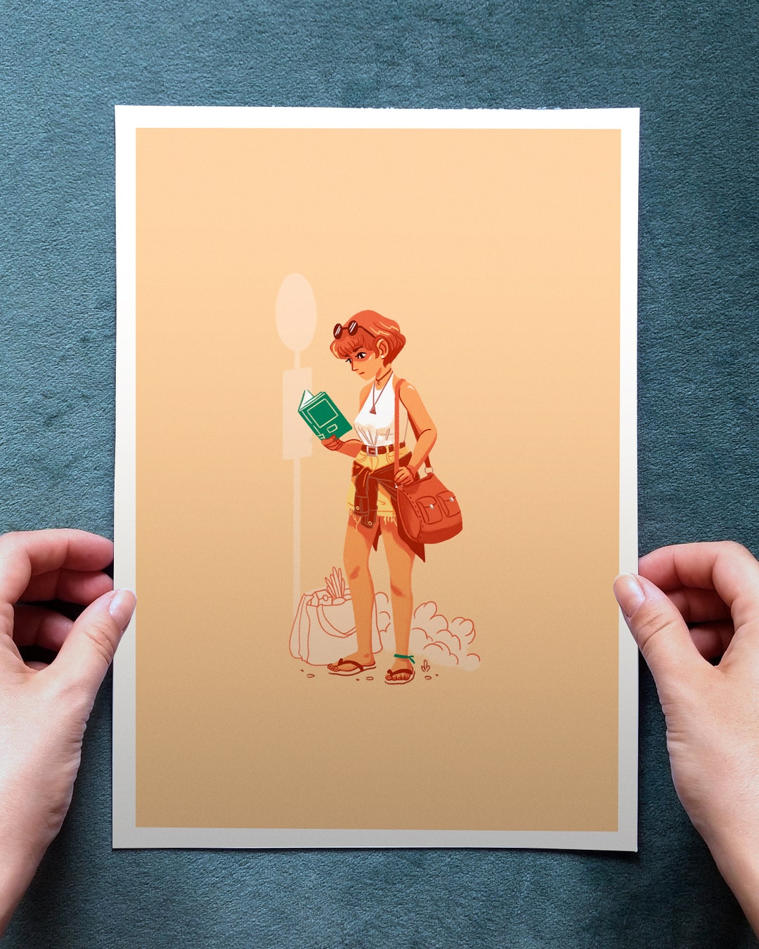 Reader Illustration, Waiting Girl at Bus Stop. Book Poster. A4 Art ...