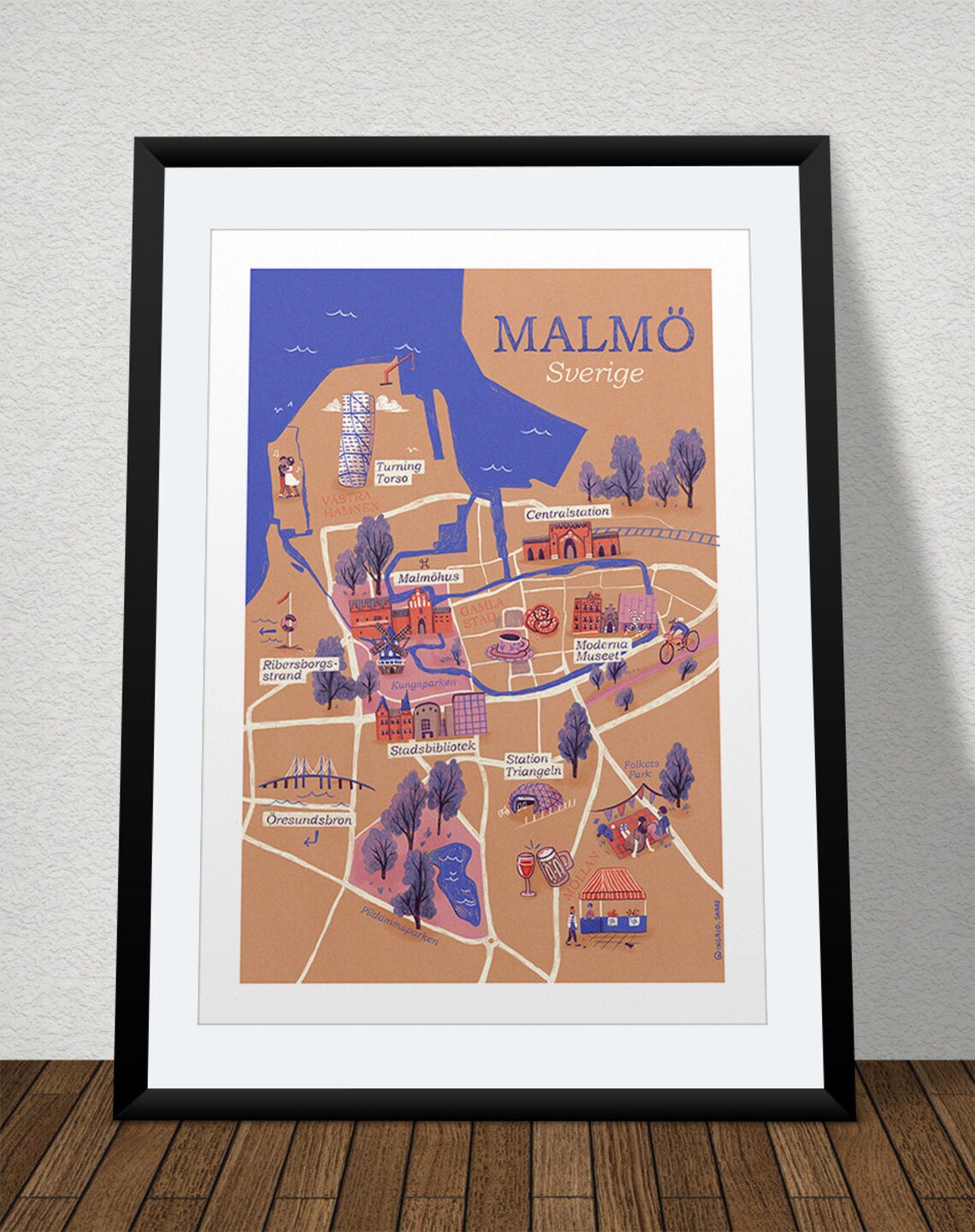 Malmo Map Illustrated Map Sweden Poster Swedish Map - Etsy