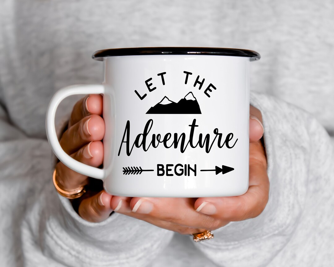 Let the Adventure Begin Enamel Coffee Mug - Mountains Travel Mug ...