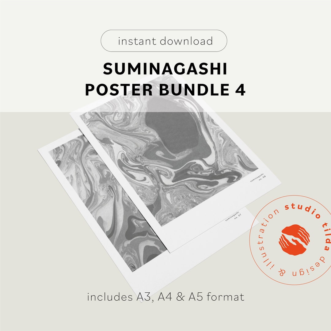 Suminagashi Poster Bundle 4 in Portrait Format 2 Designs Printable A3 ...