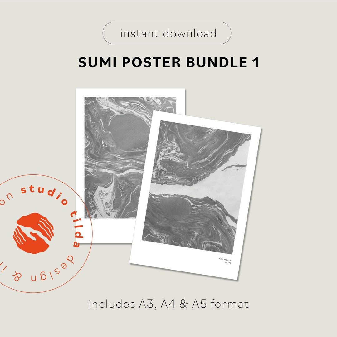 Suminagashi Poster Bundle in Portrait Format 2 Designs Printable A3, A4 ...