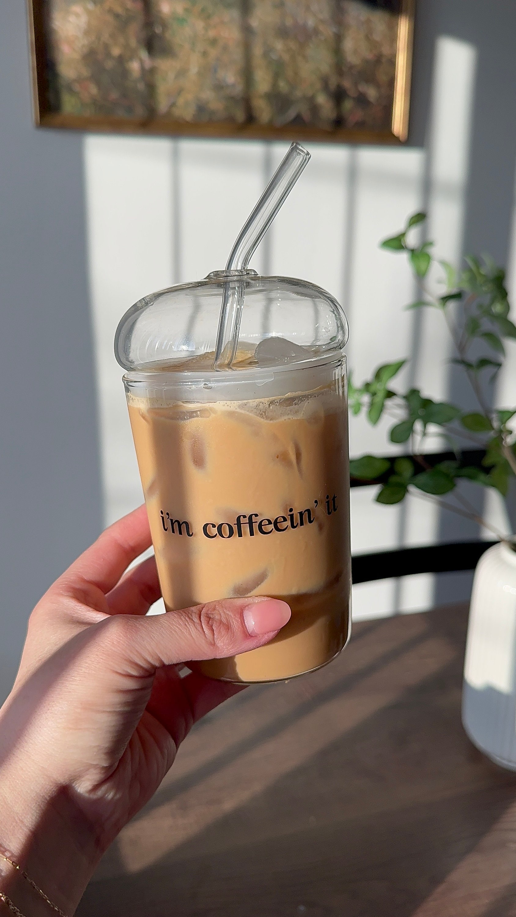 Im Coffein It Glass Cup, Iced Coffee Cup, Aesthetic Glassware, Custom ...
