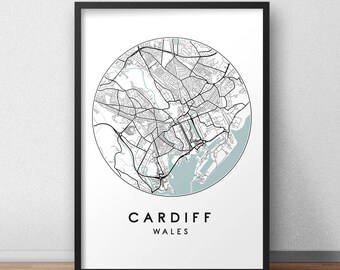 Cardiff City Map Printable Street Map Art Cardiff Map Print | Etsy