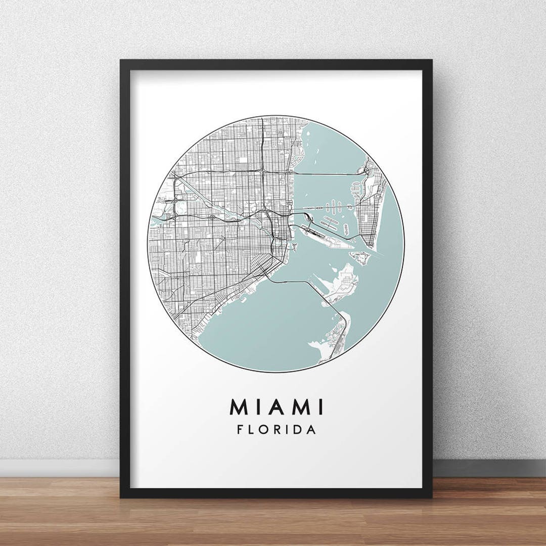 Miami City Map Print, Street Map Art, Miami Map Poster, Miami Map Print ...