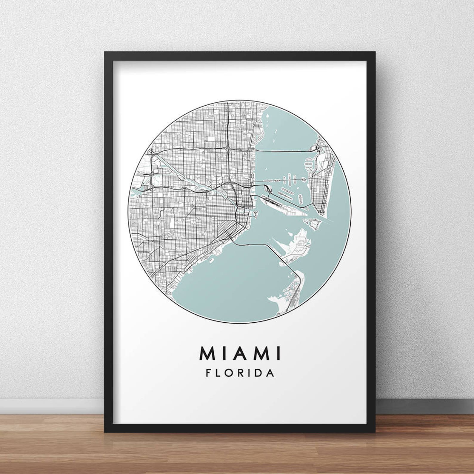 Miami City Map Print Street Map Art Miami Map Poster Miami - Etsy UK