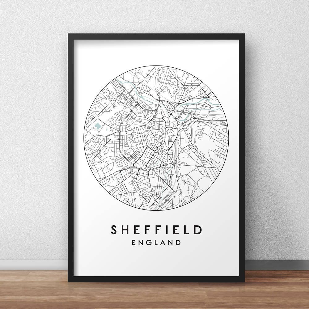 Sheffield City Map Print Street Map Art Sheffield Map - Etsy