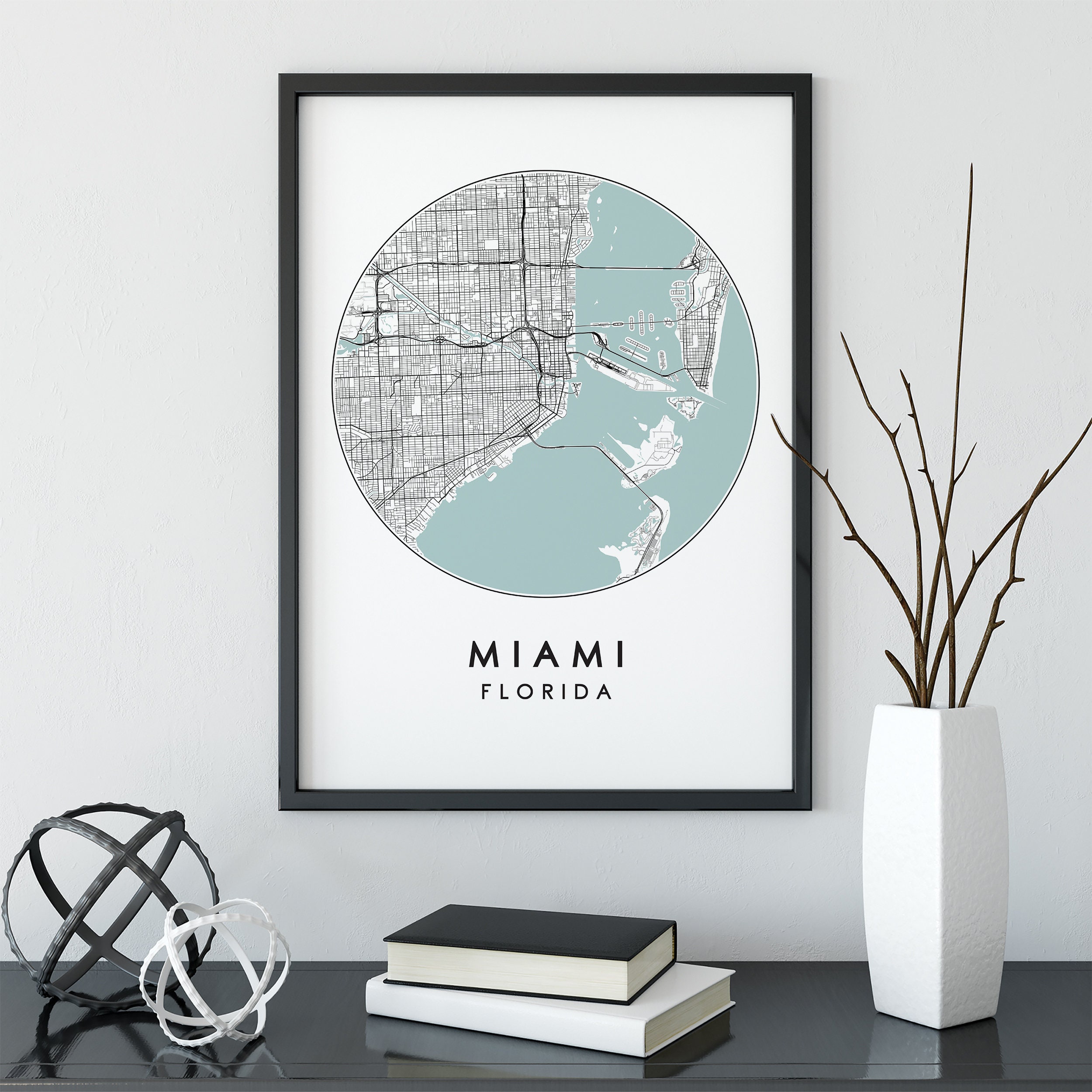 Miami City Map Print Street Map Art Miami Map Poster Miami - Etsy UK