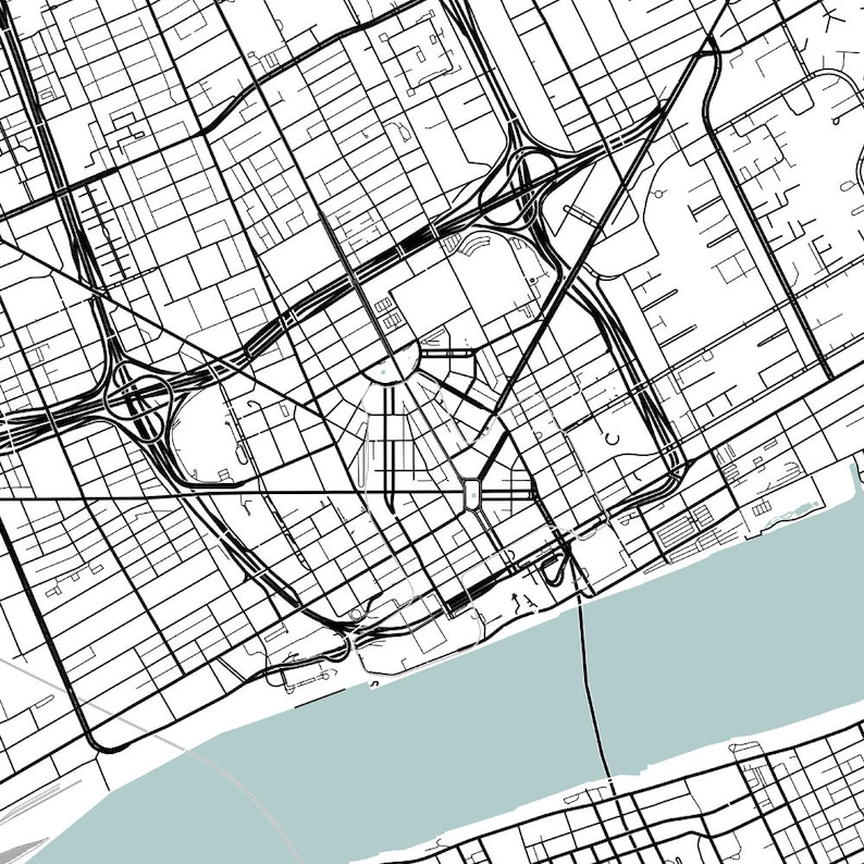Detroit City Map Printable, Street Map Art, Detroit Map Print, City Map ...