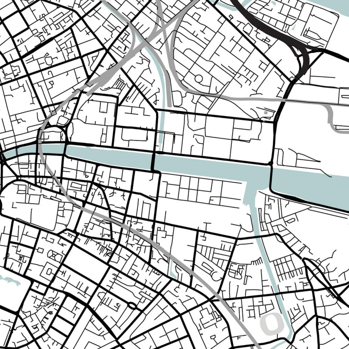 Dublin City Map Print Street Map Art Dublin Map Poster | Etsy