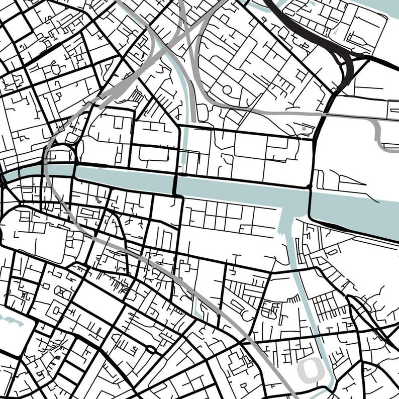 Dublin City Map Print Street Map Art Dublin Map Poster | Etsy