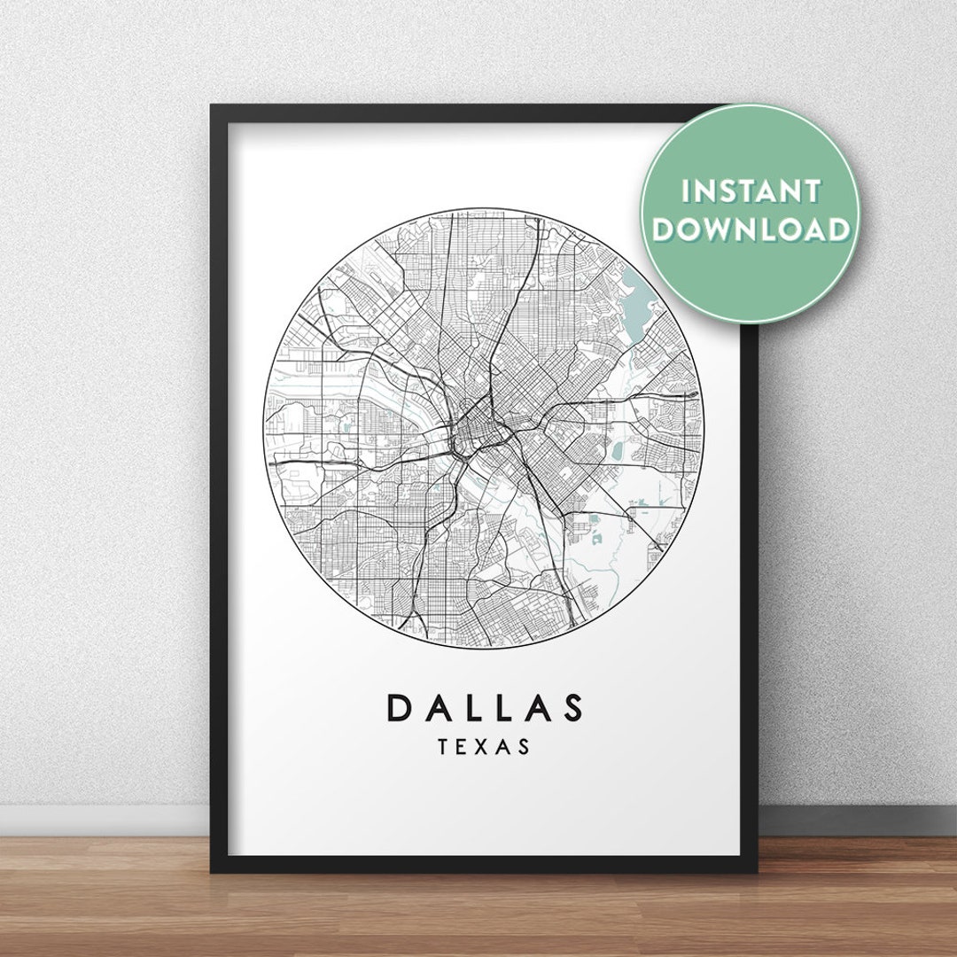 Dallas City Map Printable, Street Map Art, Dallas Map Print, City Map ...