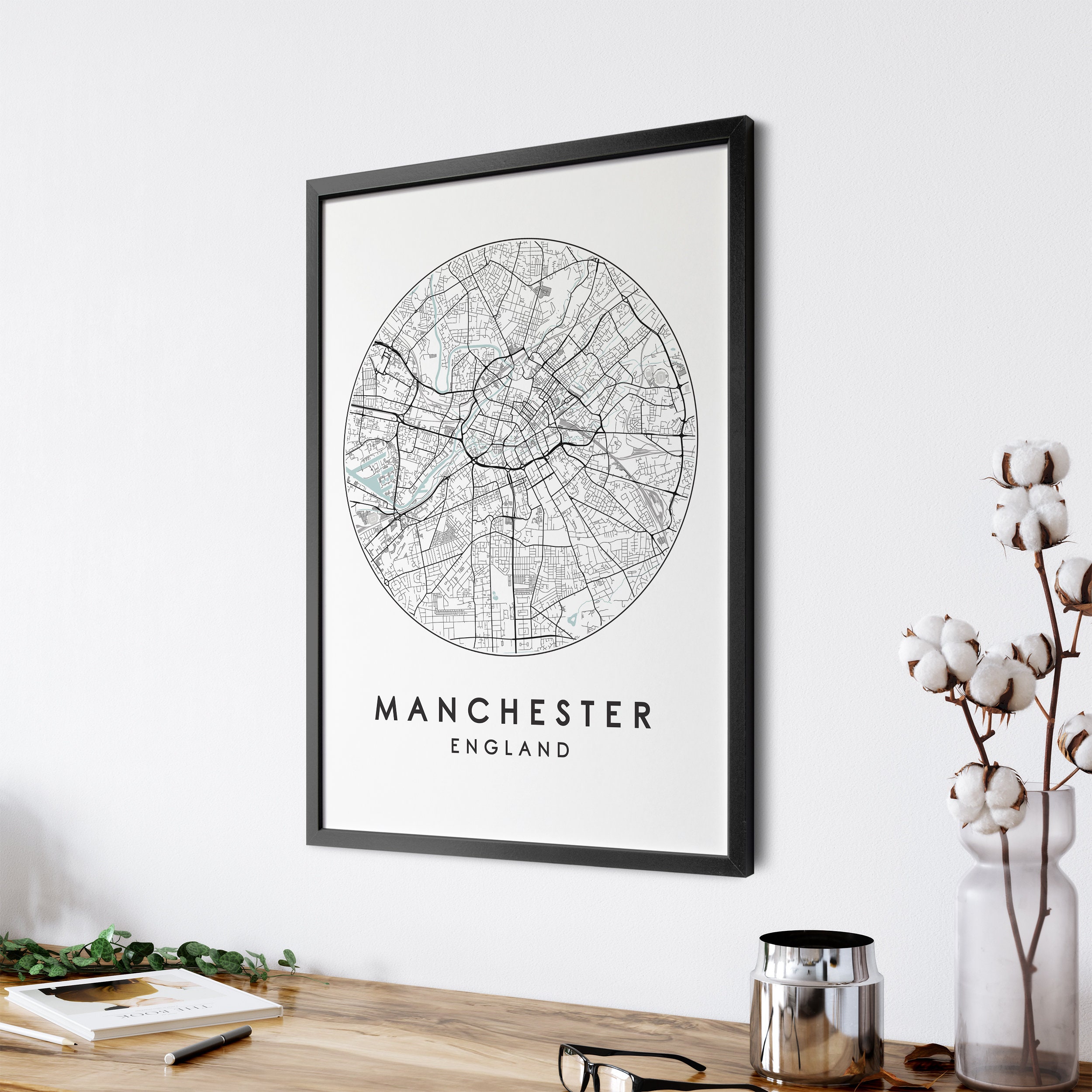 Manchester City Map Print, Street Map Art, Manchester Map, Manchester ...