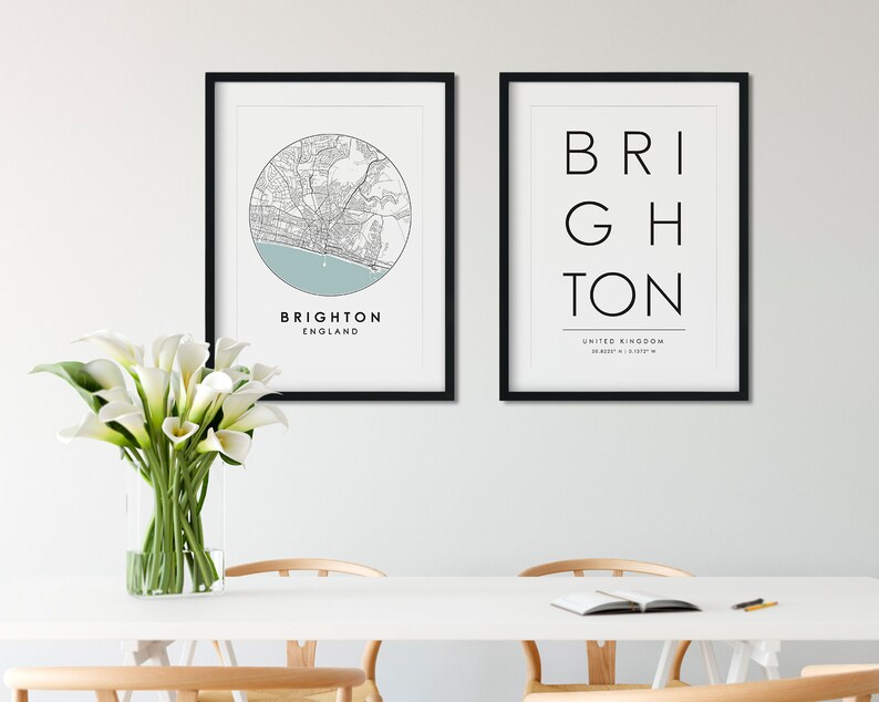 Brighton Print Set Brighton City Map Typography Print | Etsy