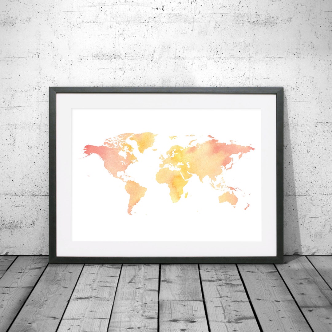 World Map Watercolour Print, Watercolor Map Art, World Map Poster ...