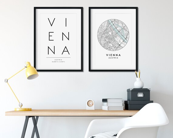 Vienna Print Set Vienna City Map Typography Print Vienna | Etsy UK