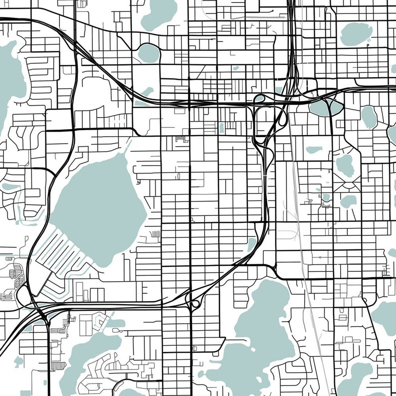 Orlando City Map Print Street Map Art Orlando Map Poster - Etsy